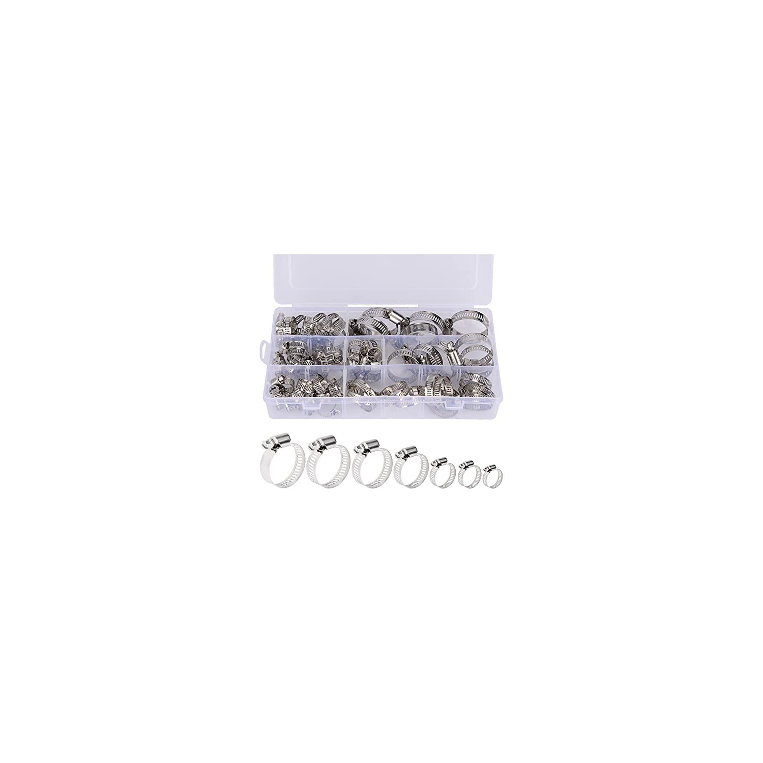 stonylab Hose Clamp Set, 60 pcs Adjustable 304 Stainless Steel 6-38 mm ...