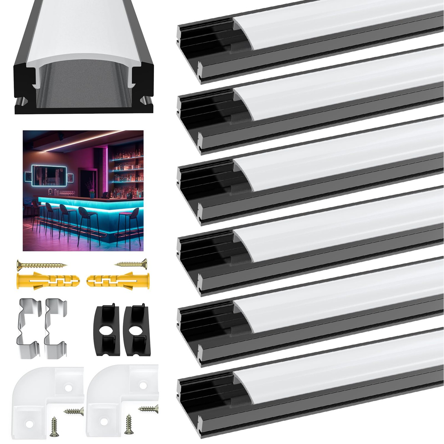 Angdarun Aluminium Profile LED Black, 6 Packs x 1 m V-Shaped, LED Strip ...