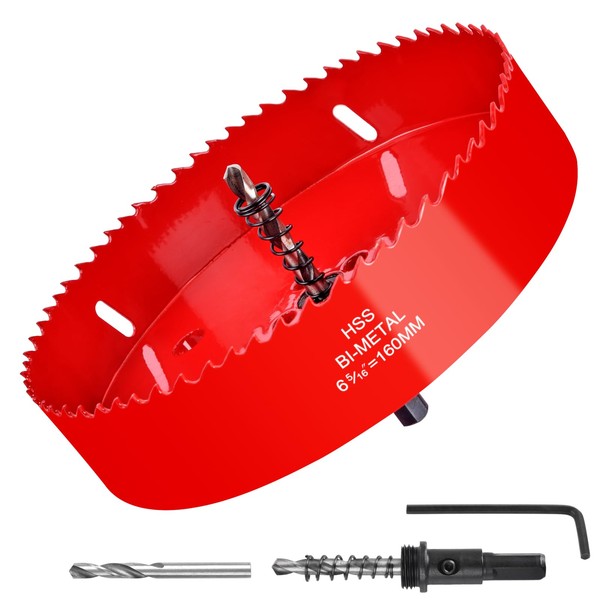 6-5/16 Inch / 160mm HSS Bi-Metal Hole Cutter with Pilot Drill Bit, Hole ...
