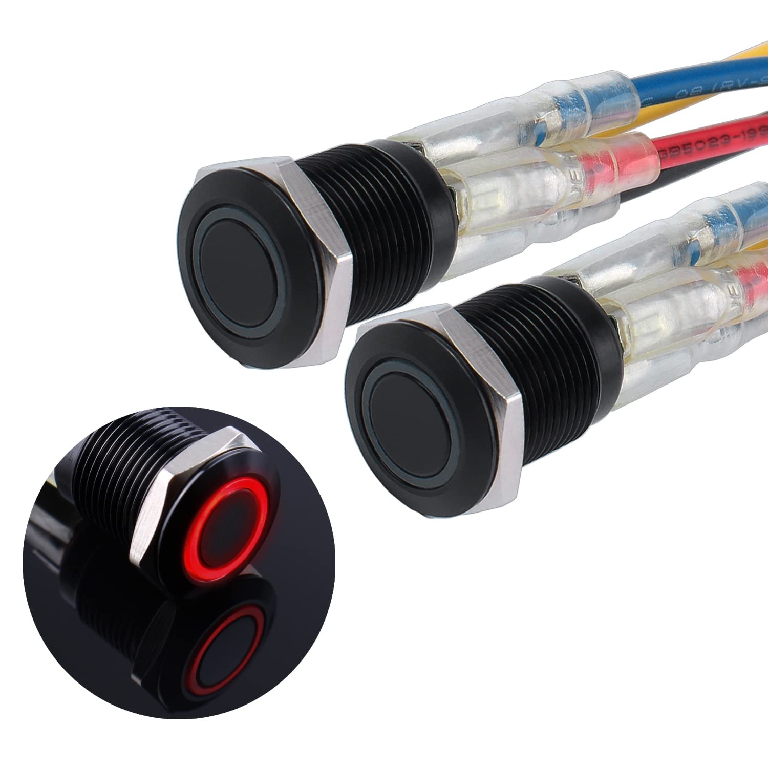 JIQI 2 x 12 mm Momentary Pressure Switch 12 V to 24 V 2 A Waterproof ...
