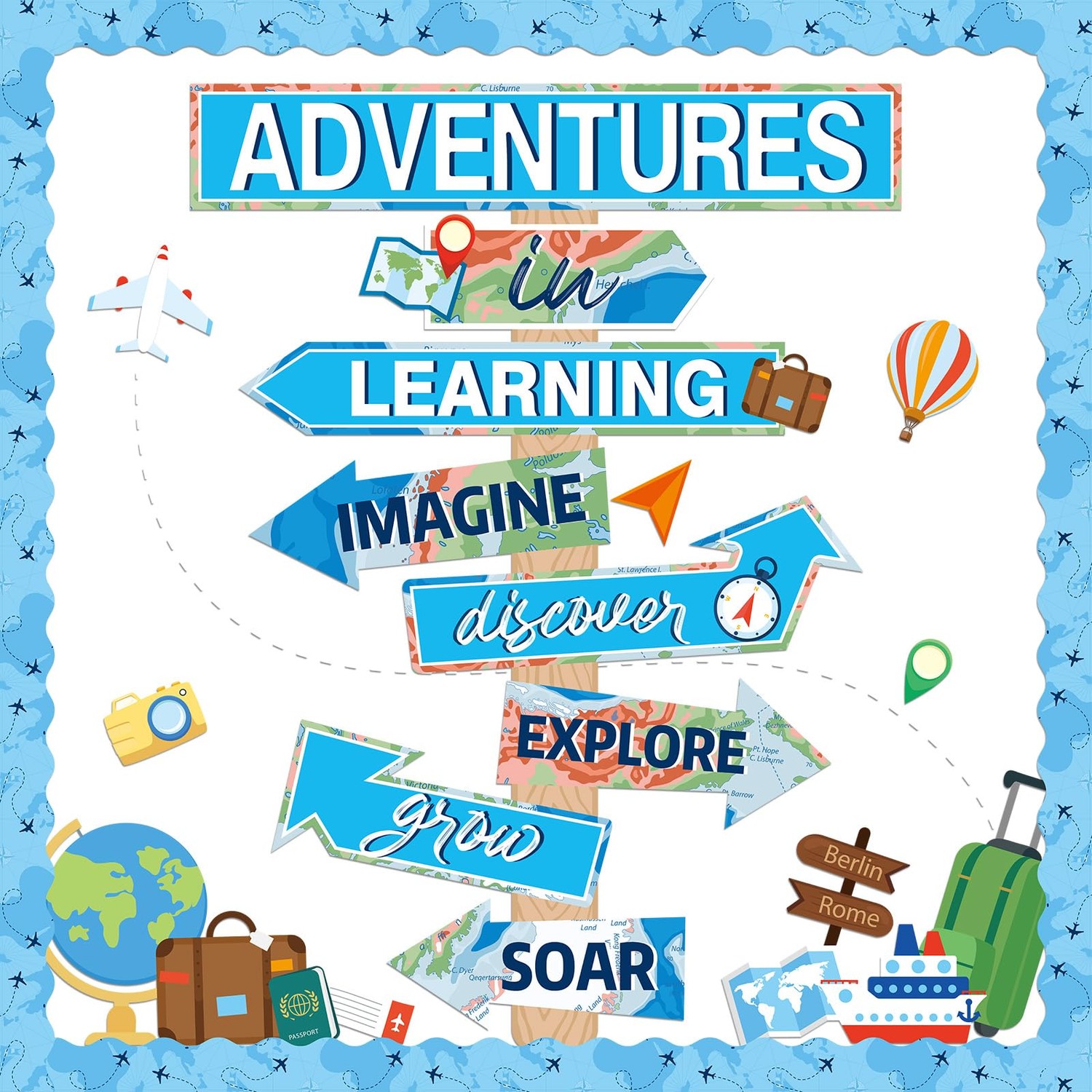 ojustbeok Travel The Map Bulletin Board Let The Adventure Begin Cutouts ...