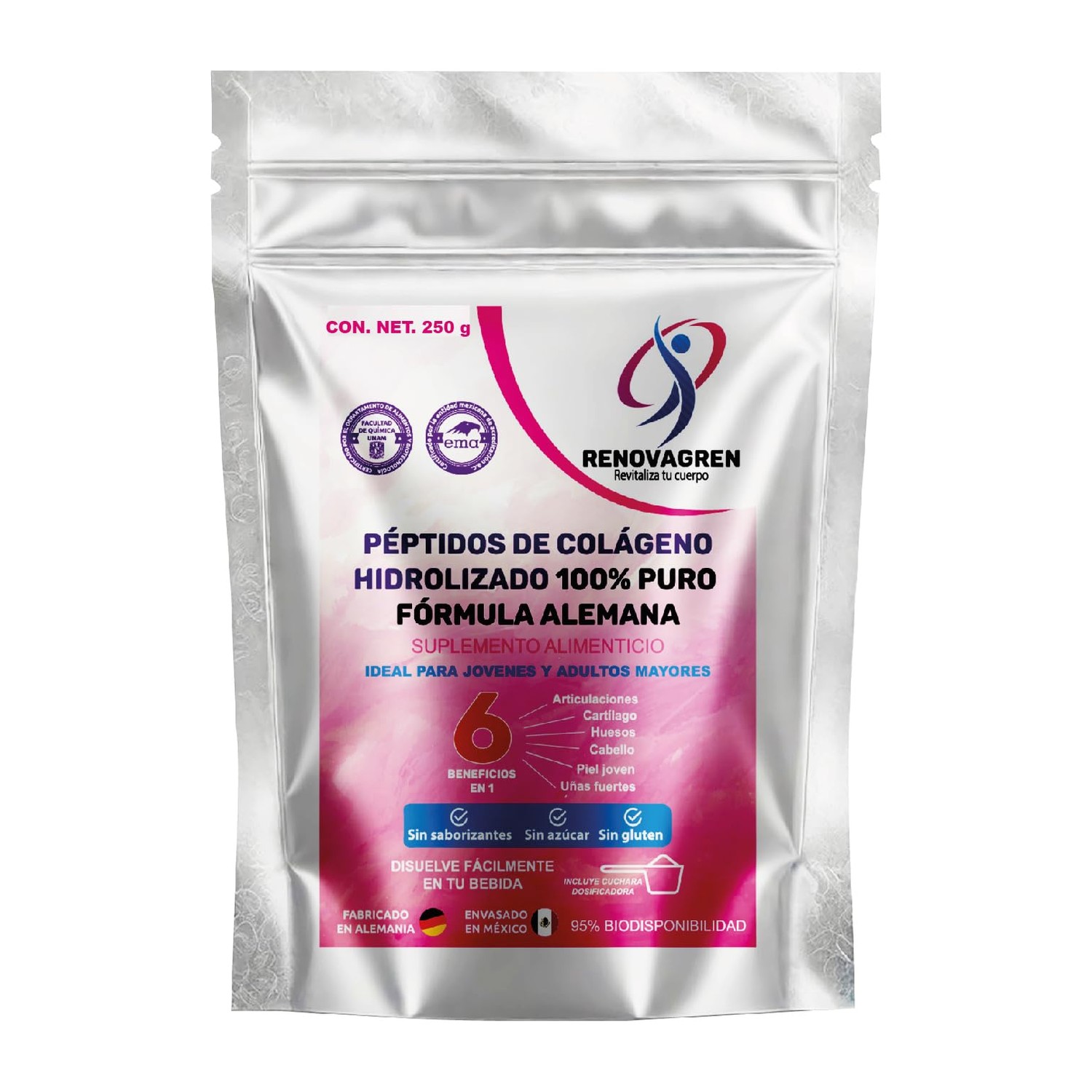 Péptidos Bioactivos de Colágeno Alemán 250g | Colágeno hidrolizado 100% ...