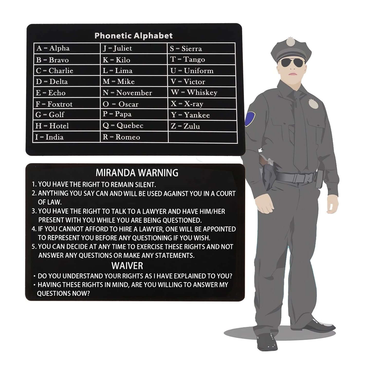 12 PCS Metal Miranda Warning Card / Phonetic Alphabet Card Military ...