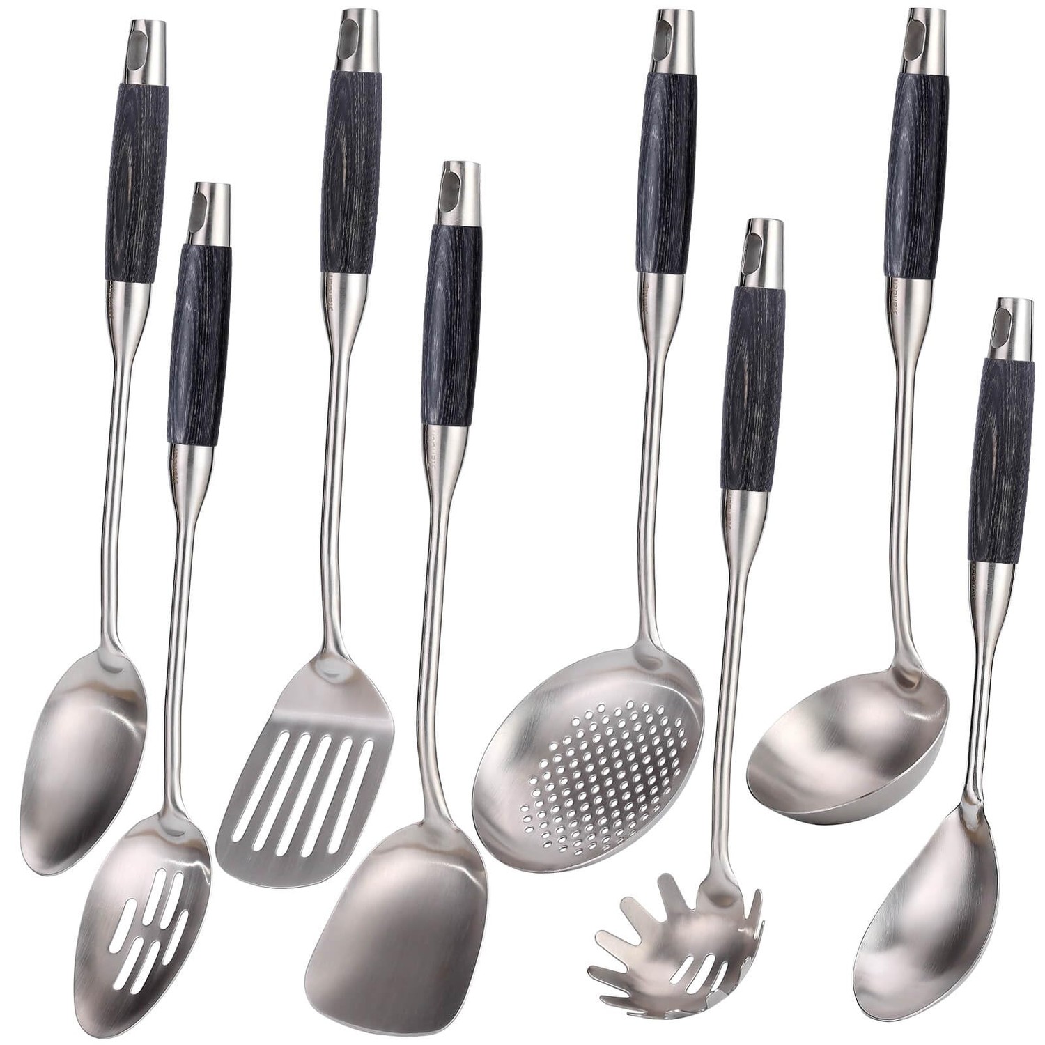 304 Stainless Steel Kitchen Utensils Set with Wooden Handle, 8-Pieces ...