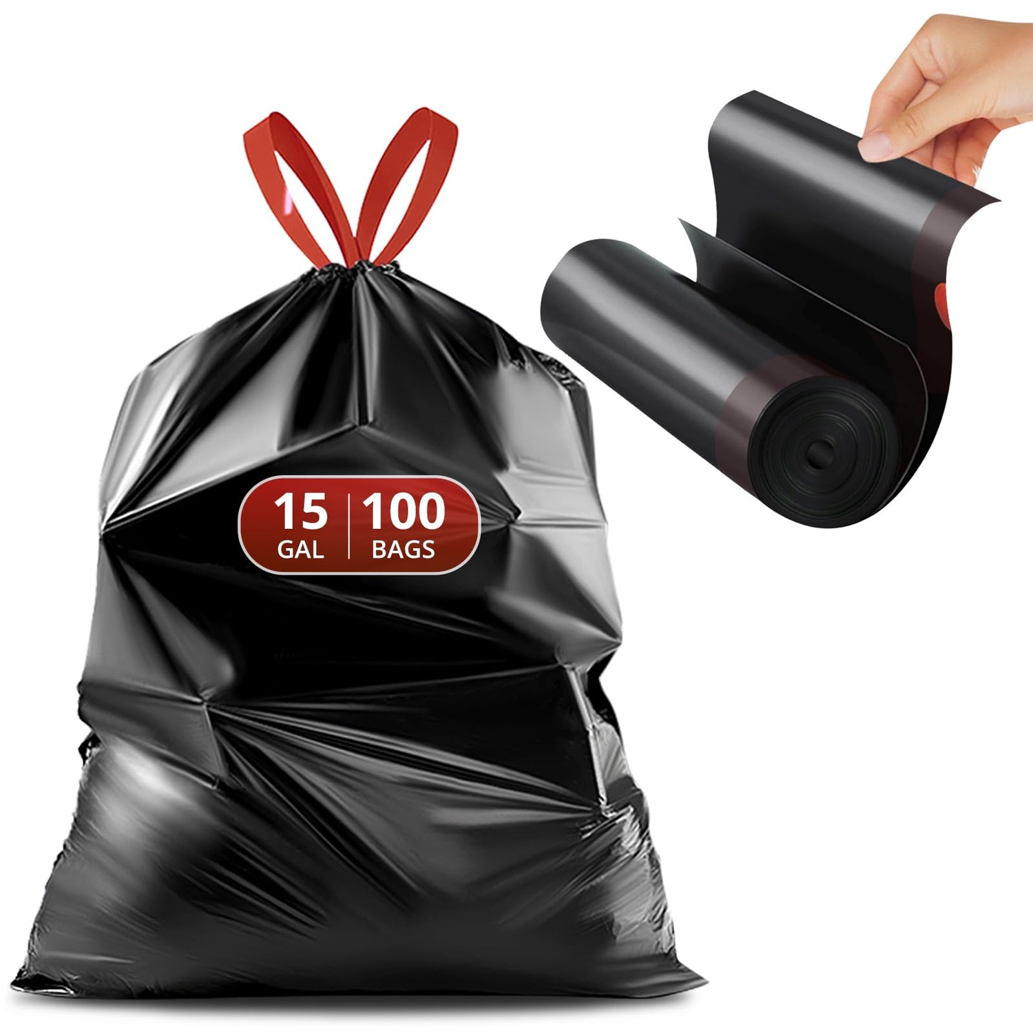 glasho Pre-Separated Drawstring Trash Bags for 15 Gallon Trash Cans ...